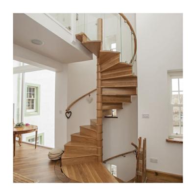Cina Central round stringer acacia walnut stair treads clear acrylic glass spiral staircase in vendita