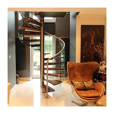 Cina Single stringer stair rubber wooden tread fitting spiral space saving staircase in vendita