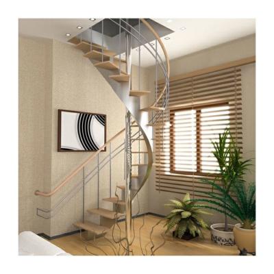Cina Central round stringer glass wood stairs china save space spiral staircase in vendita