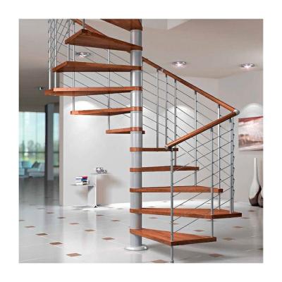 Cina Steel stringer wrought iron wood tread stair spiral style staircase in vendita