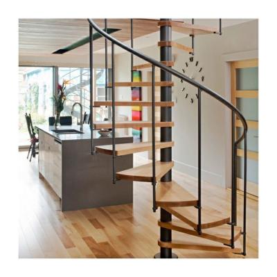 Cina Steel stringer spiral wooden staircase industrial spiral stairs in vendita