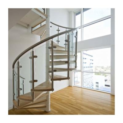 Cina Steel stringer helical glass stairs solid wood treads spiral staircase in vendita