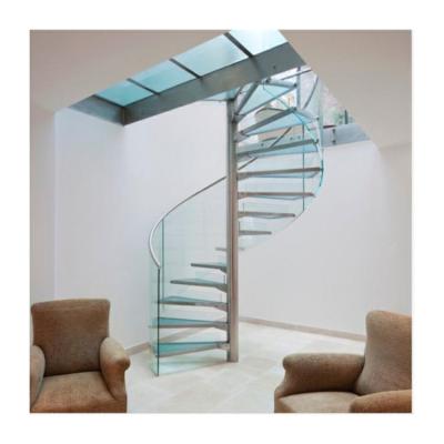 Cina Factory supplying steel stair stringer tempered glass tread spiral staircase in vendita