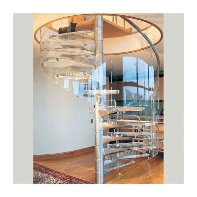 Cina Villa cheap price acrylic staircase tempered glass tread spiral stairs in vendita