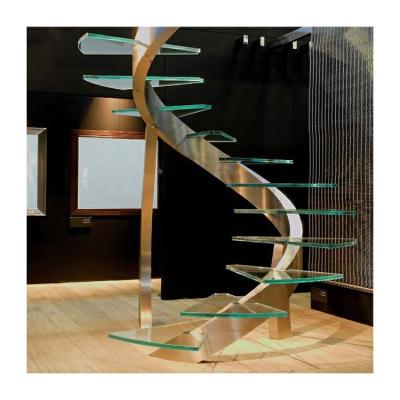 Cina Apartment wireless led stair lights tempered glass spiral staircase design in vendita