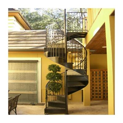 Cina Outdoor metal stair wrought iron stairs banisters design toughed glass steel spiral staircase in vendita