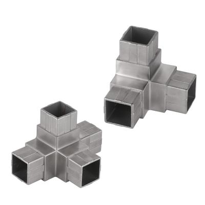 Cina Square Handrail Connector 4-way Handrail Corner Stair Railing Stainless Steel Balustrade Connector in vendita