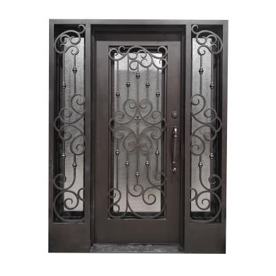 中国 Tempered Glass Wrought Iron Door Steel Framed Push and Pull Opening 販売のため