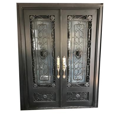 中国 Tempered Glass Wrought Iron Door Steel Framed Push and Pull Opening 販売のため