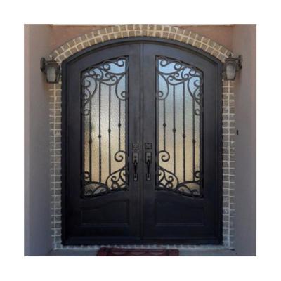 China Main Wrought Iron Front Door Metal Exterior Entrance Push And Pull Door Te koop