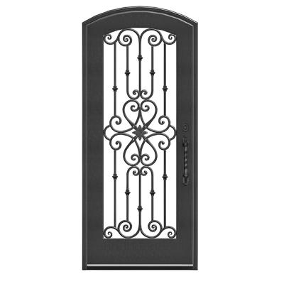 China Main Wrought Iron Front Door Metal Exterior Entrance Push And Pull Door Te koop