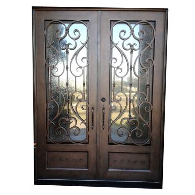 China Double Glass Wrought Iron Security Door Villa Front Swing Exterior For Houses Garden zu verkaufen