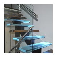 China Plexiglass stairs mono stringer tempered glass step staircase for sale