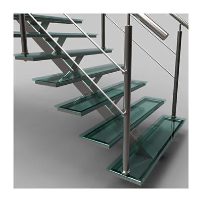 Cina Indoor office tempered glass stairs mono stringer straight open riser glass staircase in vendita