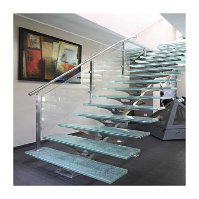 Cina Tempered glass panel stairs mono keel beam straight stringer glass staircase in vendita
