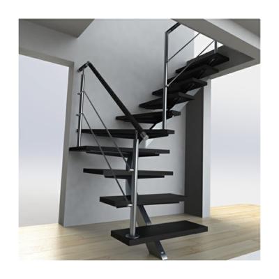 Cina Apartment wood staircase design mono stringer oak wood tread straight floating stairway in vendita