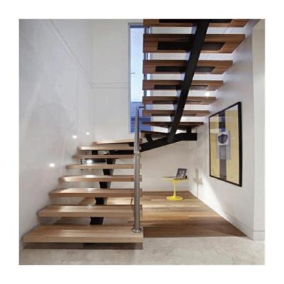 Cina Made in China wood stair handrails single stringer wrought iron wood straight stairway in vendita