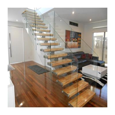 Cina Made in China wood stair handrails single stringer wrought iron wood straight stairway in vendita