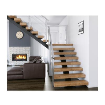 Cina Made in China wood stair handrails single stringer wrought iron wood straight stairway in vendita