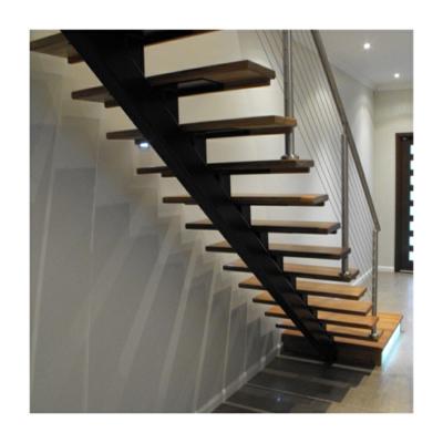 Cina Library lastest designed wood stair railing central stringer wooden steps' straight stairway in vendita