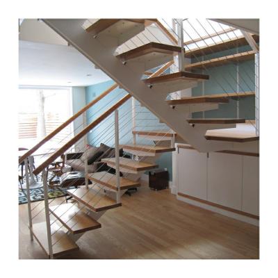 Cina Residential timber tread steel stairs central keel prefab metal wood straight stairway in vendita