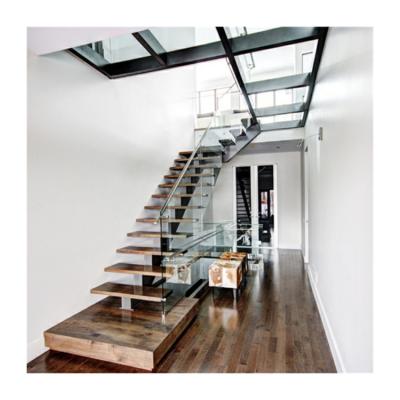 Cina Factory direct supply carbon steel timber stairs mono beam wood read straight stairway in vendita