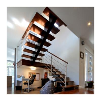 Cina Household individual  timber staircase mono stringer oak wood steps straight stairway in vendita
