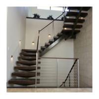 China Apartment wood stairs for interior single stringer solid wood step straight stairway for sale