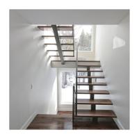 China Apartment wood stairs for interior single stringer solid wood step straight stairway for sale