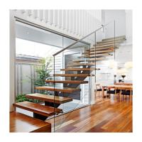 China Apartment wood stairs for interior single stringer solid wood step straight stairway for sale
