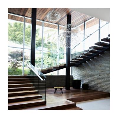 Cina Foshan factory steel wood structure staircase mono stringer wooden tread straight staircase in vendita