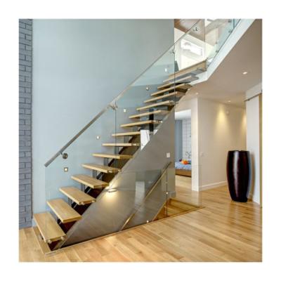 Cina Foshan factory steel wood structure staircase mono stringer wooden tread straight staircase in vendita