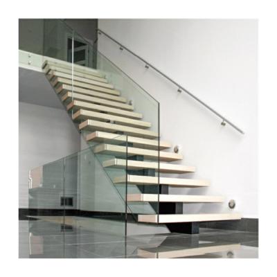 Cina Factory supply l shape timber staircase central stringer interior wooden straight stairway in vendita