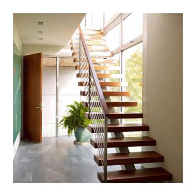 Cina Factory supply l shape timber staircase central stringer interior wooden straight stairway in vendita