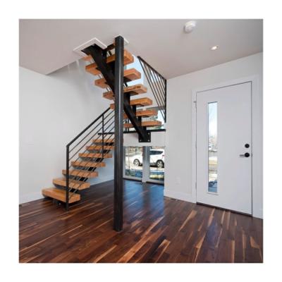 中国 Made in China invisible stringer wood step staircase one beam solid wooden straight staircase 販売のため