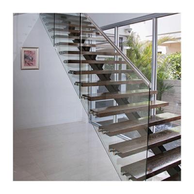中国 Made in China invisible stringer wood step staircase one beam solid wooden straight staircase 販売のため