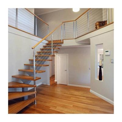 China Villa wood handrails for stairs mono stringer straight solid wood stairway à venda