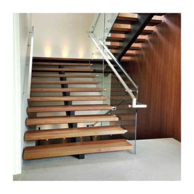 Cina Factory supply solid wood stairs single stringer height quality wood straight stairway in vendita