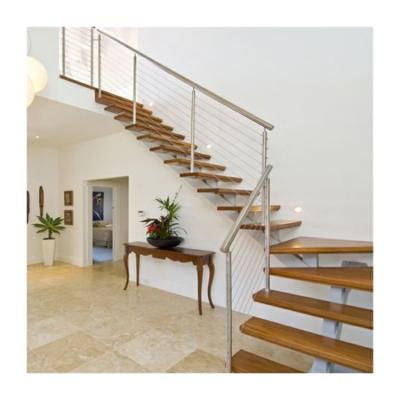 Cina Factory supply solid wood stairs single stringer height quality wood straight stairway in vendita