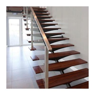 中国 Original factory building wooden stairs single stringer straight stairs with wooden tread 販売のため