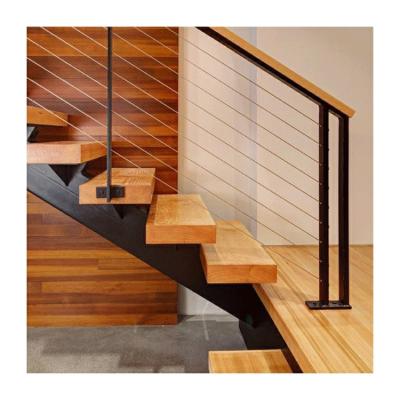 Cina Factory sale wood staircase with led single stringer solid wood thread straight stairway in vendita