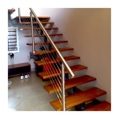 Cina Foshan factory indoor solid wood staircase single beam wooden treads straight stairway in vendita