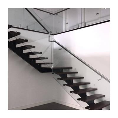 Cina China stainless steel glass wood stair mono stringer iron wood straight stairway in vendita