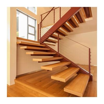 Cina China manufacturer exterior wood stairs mono stringer wood cover iron straight staircase in vendita