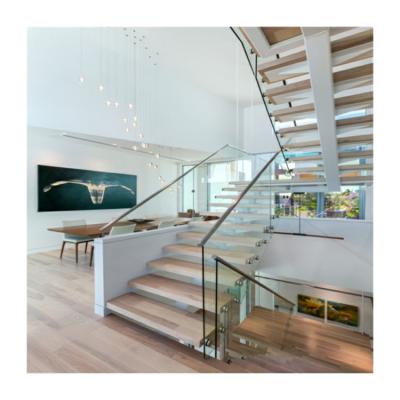 Cina China supplier made of wooden stairs single keel u shape wood tread straight staircase in vendita