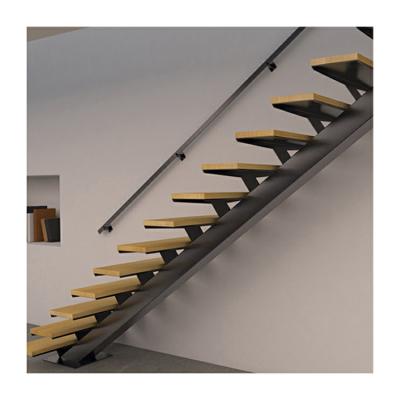 Cina China factory thin solid wood tread stairs single stringer modern wood tread straight stairway in vendita