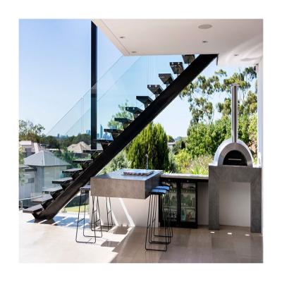 Cina Foshan factory timber stair with glass railing single stringer modern decorative straight wood stairway in vendita