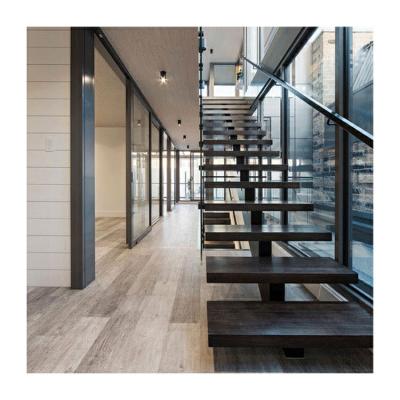 Cina Condominium wood stair tread replacement mono stringer wood straight floating stairway in vendita