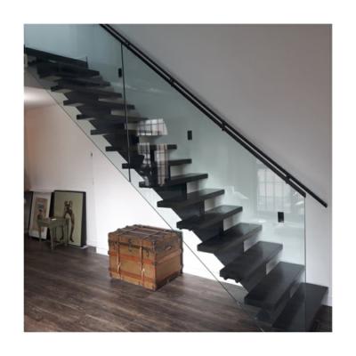 Cina Condominium wood stair tread replacement mono stringer wood straight floating stairway in vendita