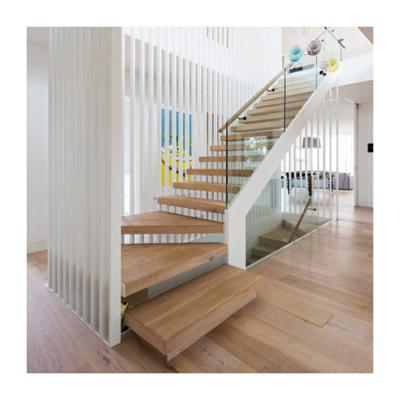 Cina Condominium wood stair tread replacement mono stringer wood straight floating stairway in vendita